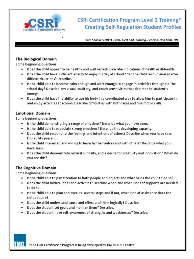 Self-Regulation Assessment Scale | PDF | Emotional Self Regulation ...