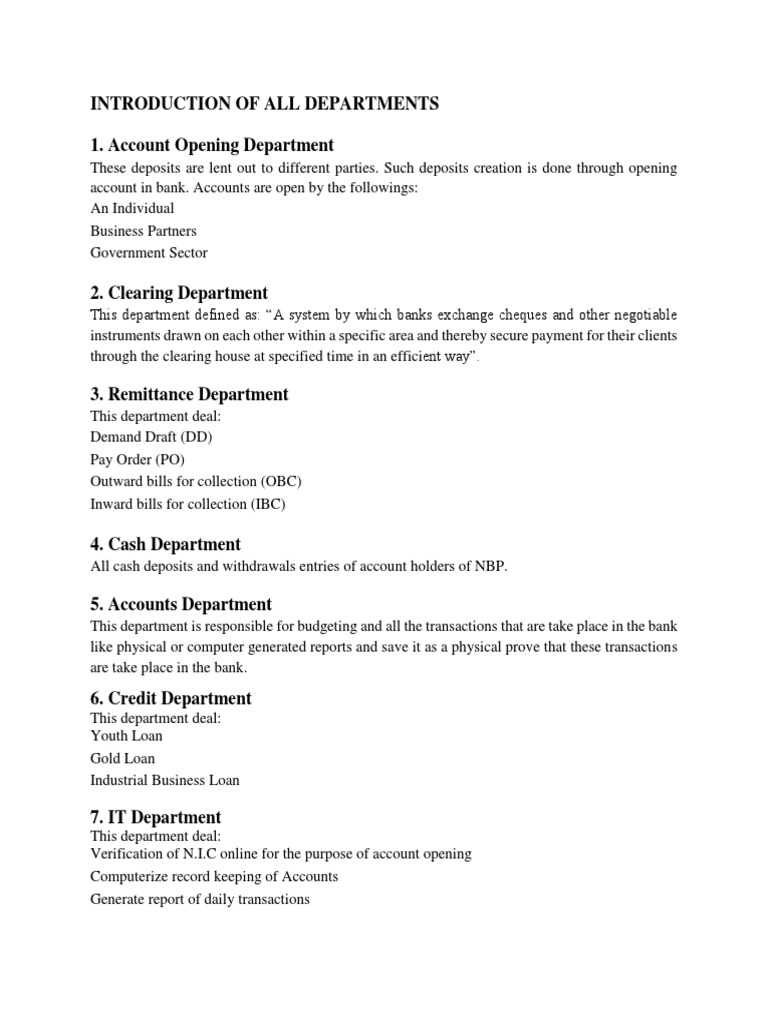Introduction of All Departments | PDF