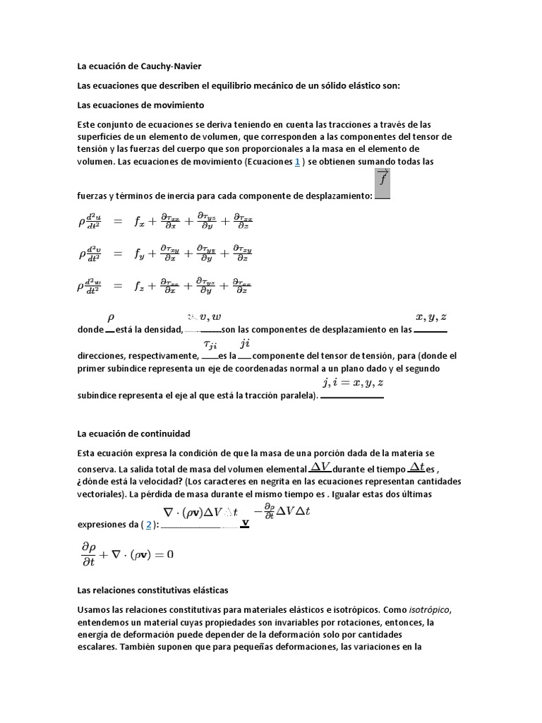 Ecuación de Cauchy-Navier en Elasticidad | PDF | Elasticidad (Física ...