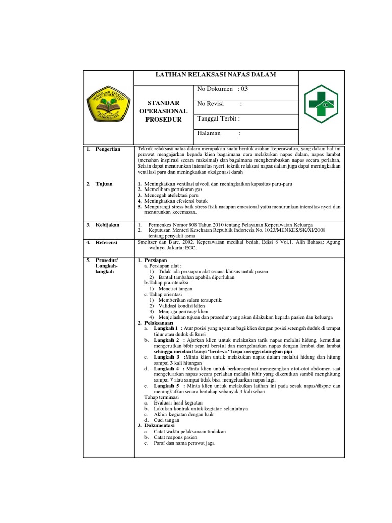 Sop Latihan Relaksasi Nafas Dalam | PDF