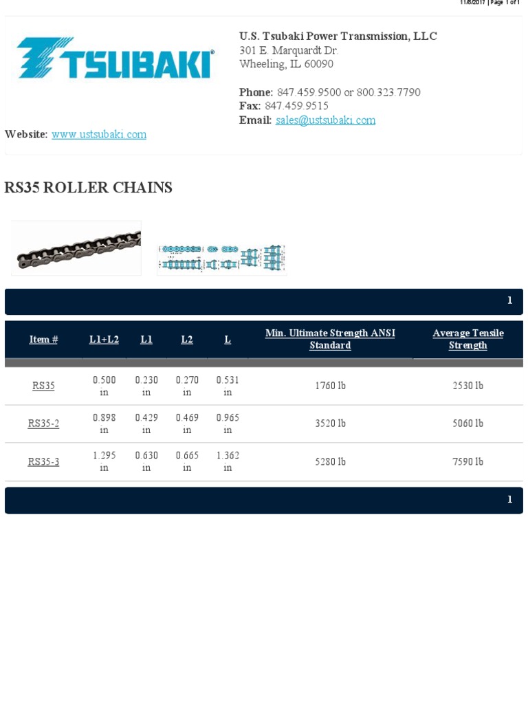 Rs35 Roller Chains: 301 E. Marquardt Dr. Wheeling, IL 60090 | PDF