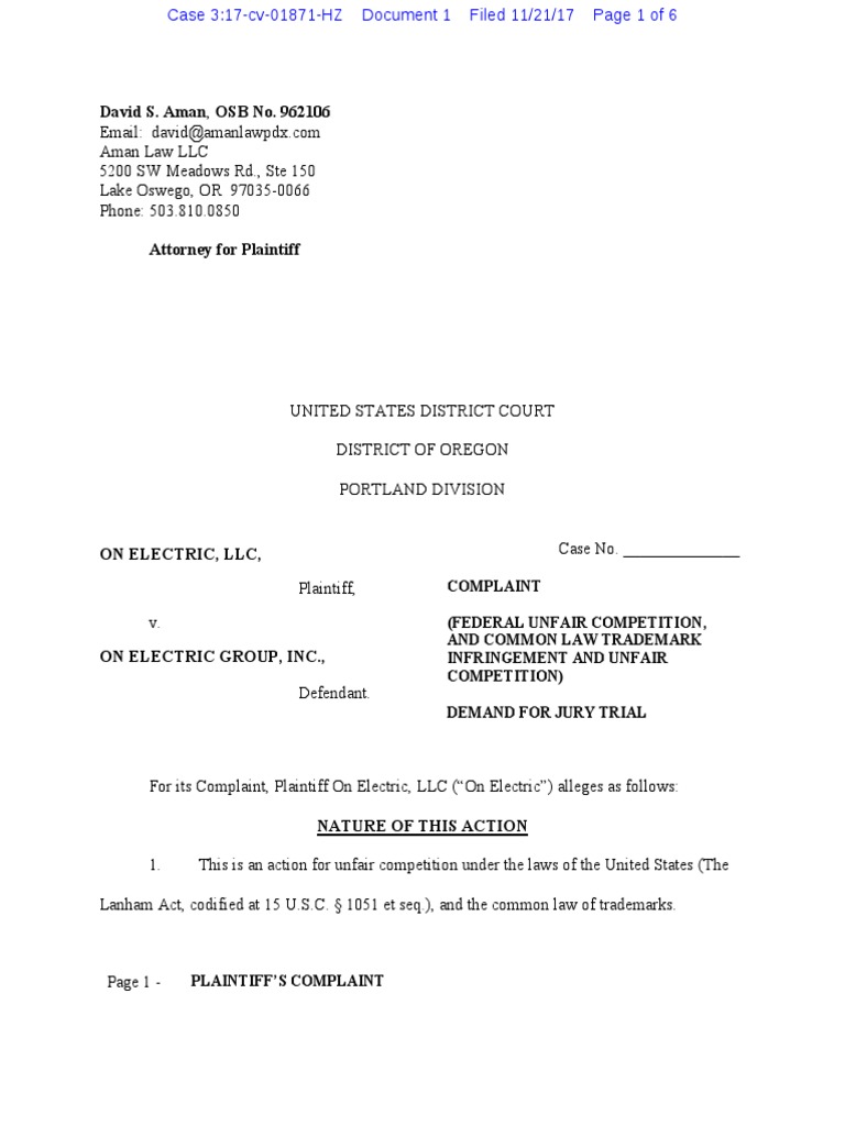 On Electric Complaint | PDF | Complaint | Damages