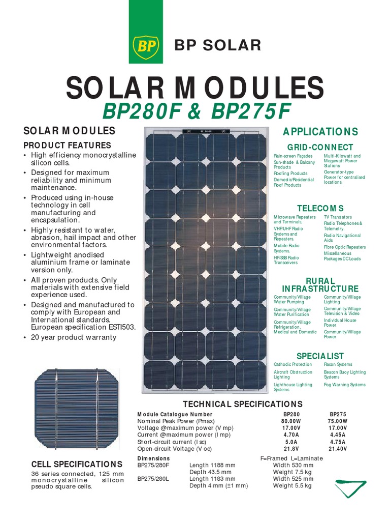 Bp Solar Bp275 | Solar Panel | Materials