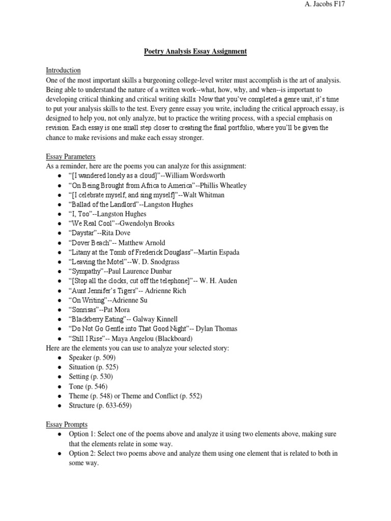 Poetry Analysis Essay Assignment | PDF | Essays