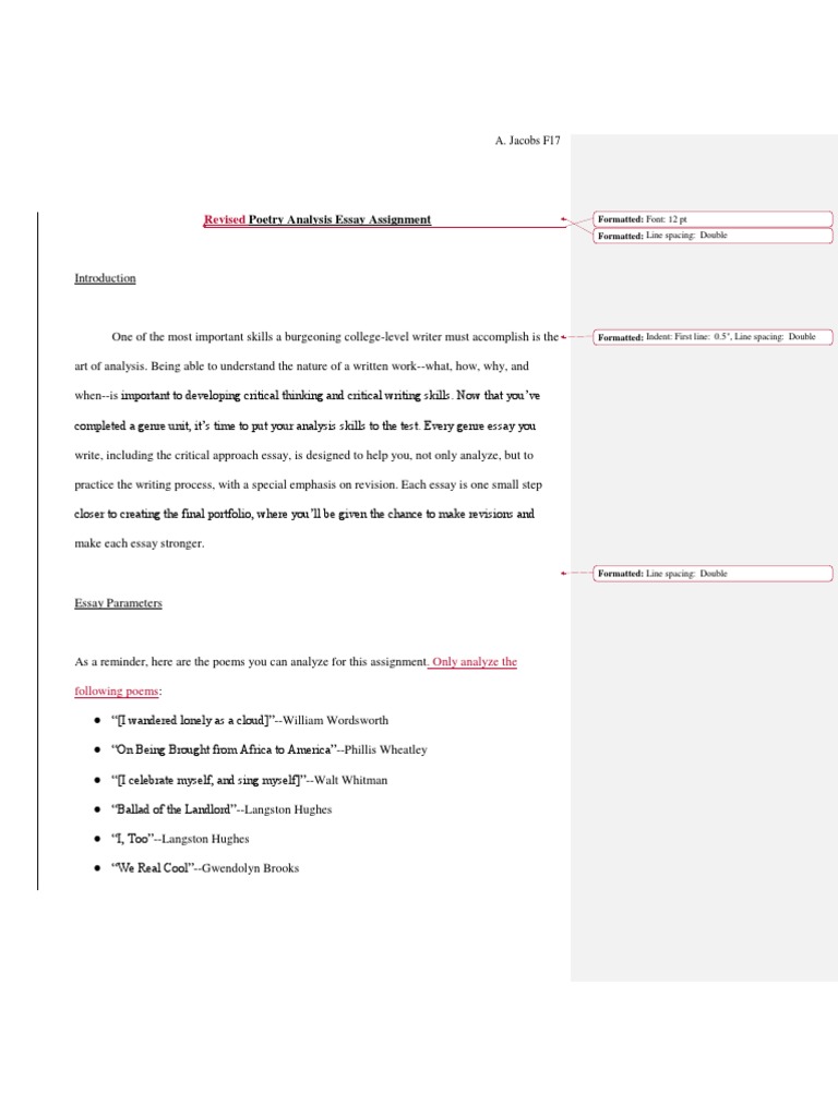 Revised Poetry Analysis Essay Assignment | PDF | Essays | Paragraph