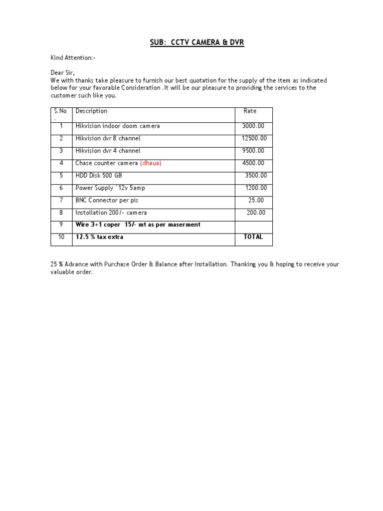 Sub: CCTV Camera & DVR: (Dhaua) | PDF | Home & Garden | Computers