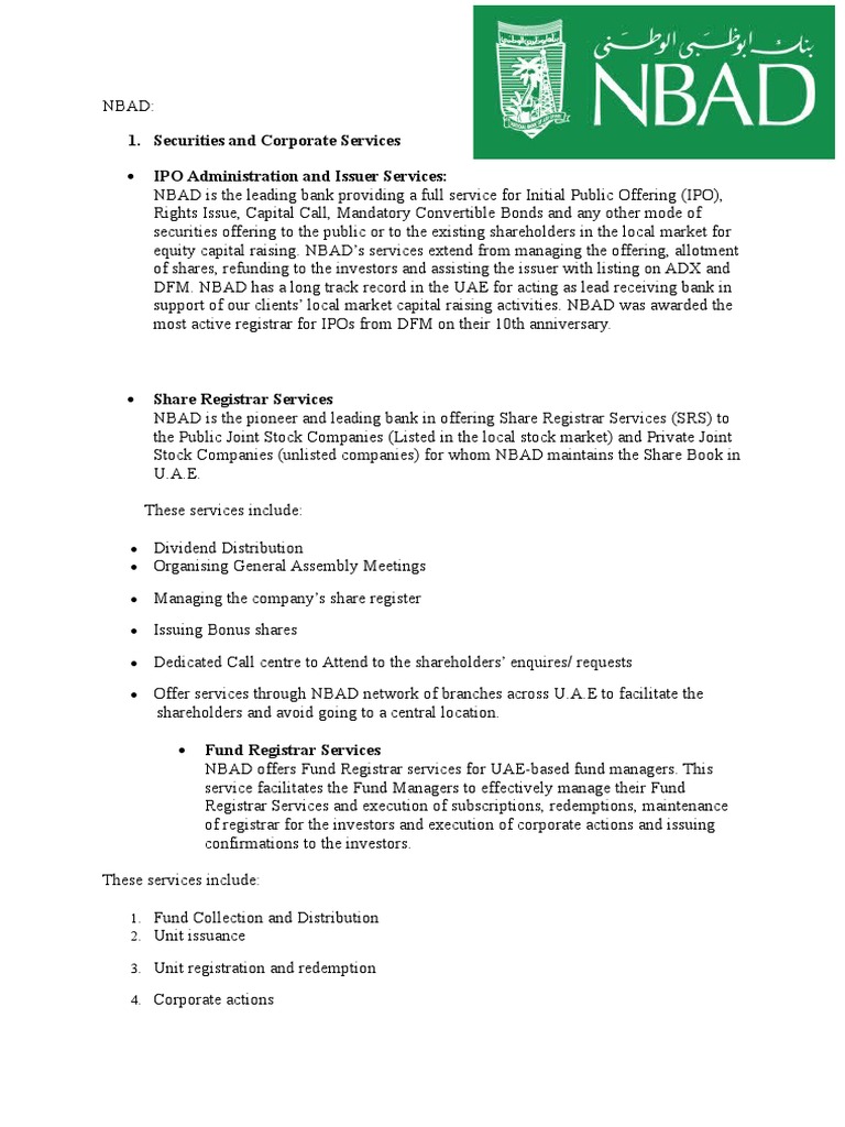 NBAD's Comprehensive Suite of Corporate and Investment Banking Services ...