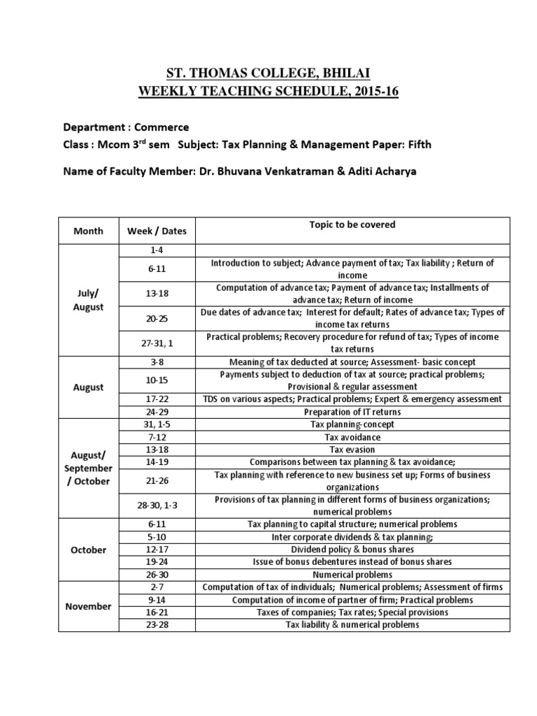 Weekly Schedule | PDF | Tax Avoidance | Taxes