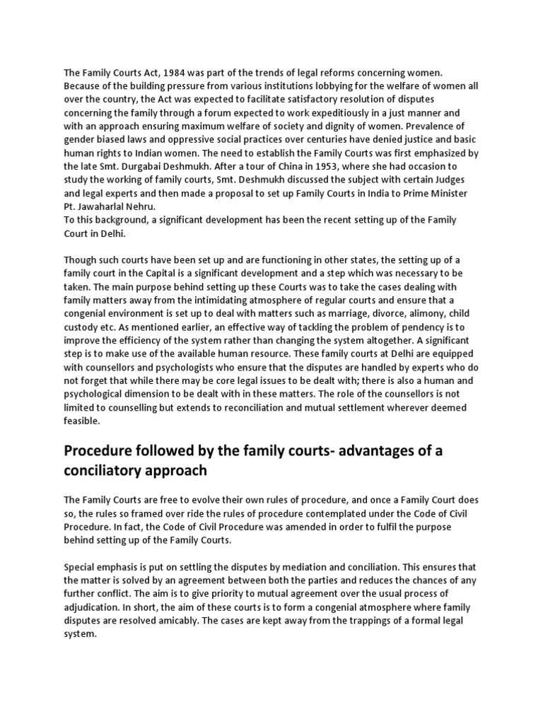 Procedure Followed by The Family Courts-Advantages of A Conciliatory ...