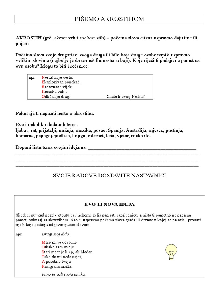 Pišemo Akrostihom | PDF