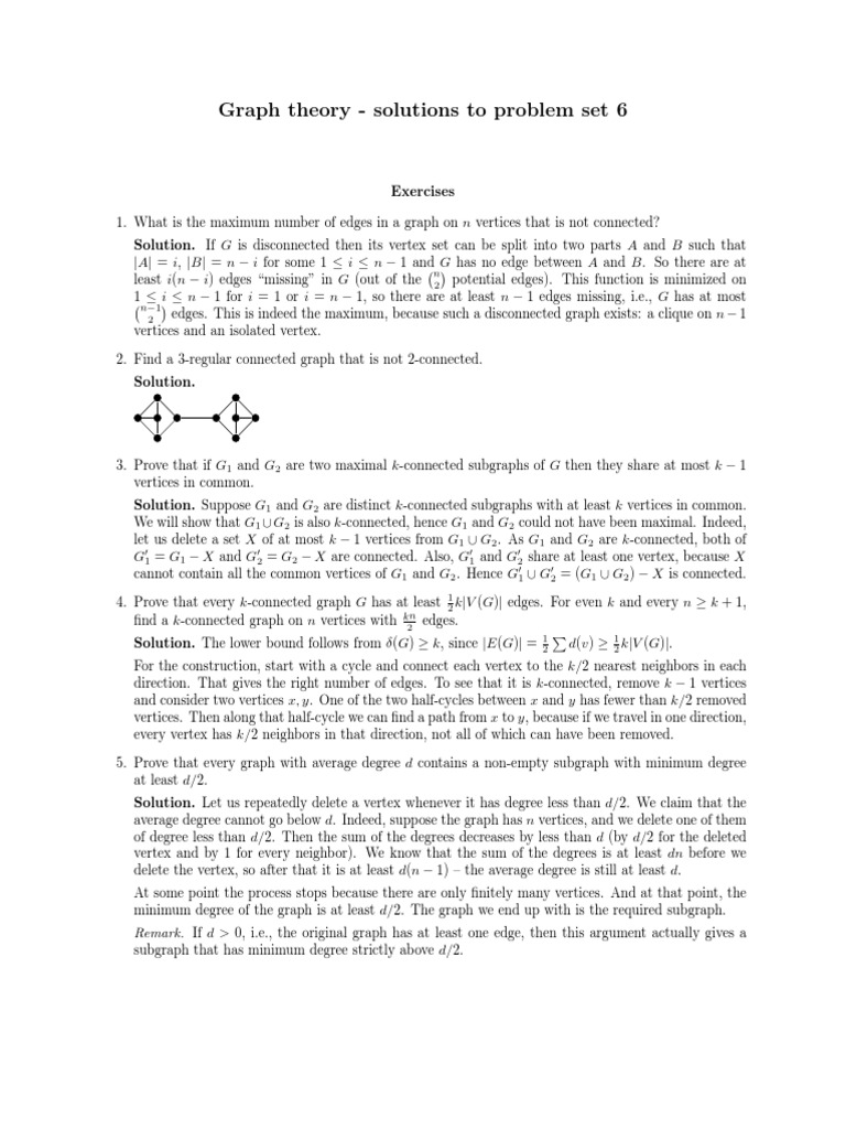 Graph Theory - Solutions To Problem Set 6 | PDF | Vertex (Graph Theory) | Discrete Mathematics