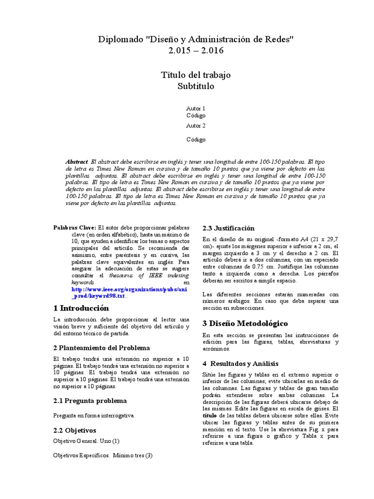 Ejemplo Documento en Formato IEEE | PDF | Notación | Tipografía