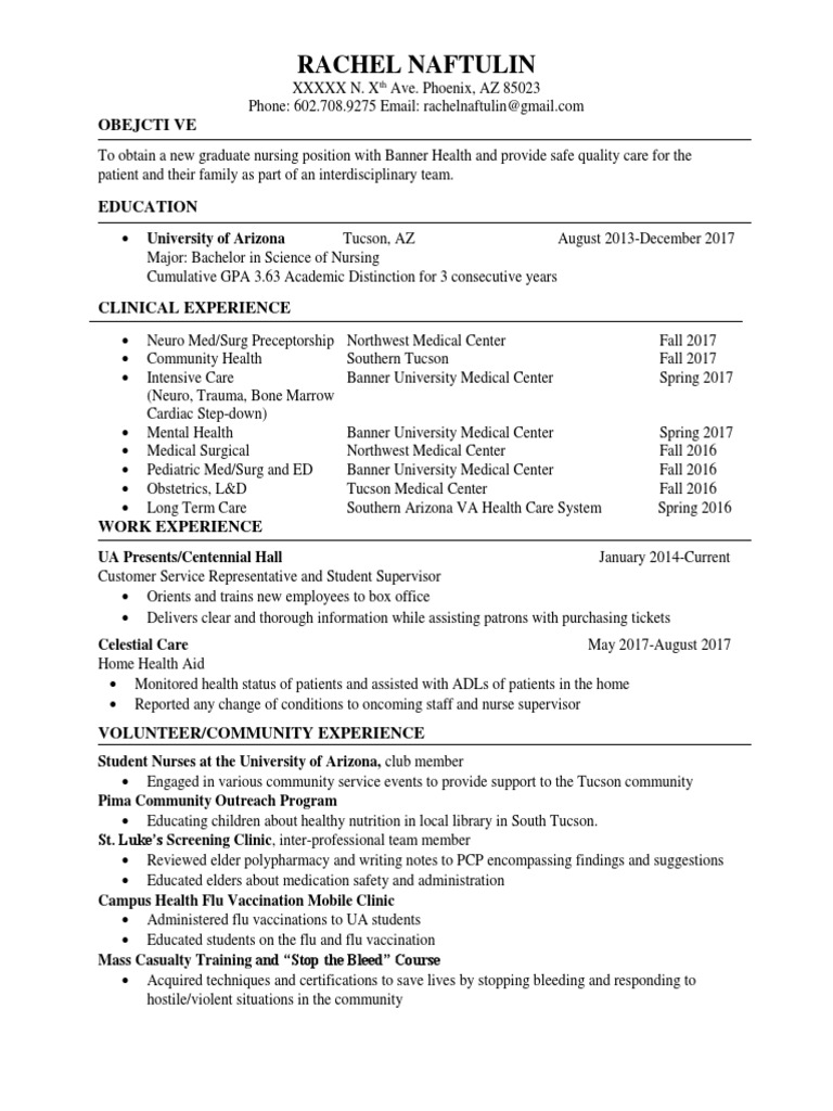 New Grad Resume | PDF | Nursing | Tucson