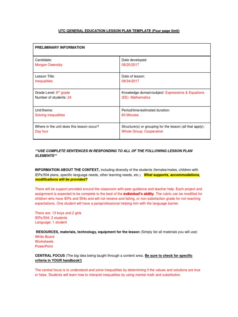 Use Complete Sentences in Responding To All of The Following Lesson ...
