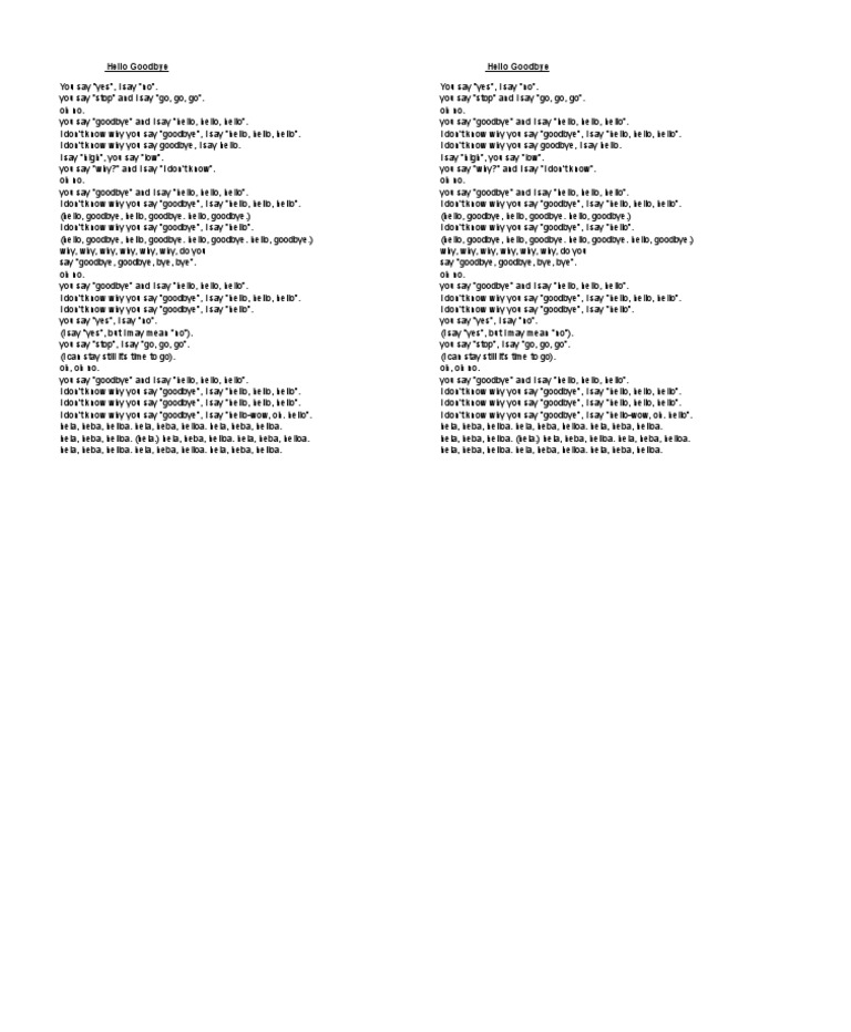 Hello Goodbye | PDF | British Rock Songs | Parlophone