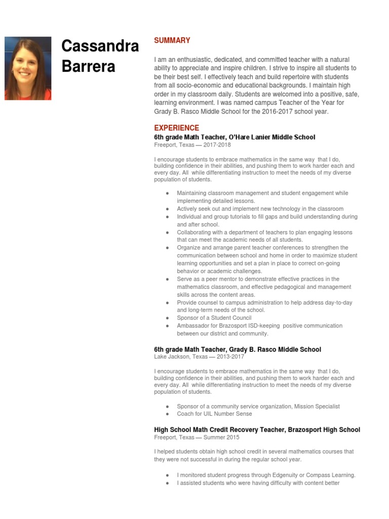 Cassandra Barrera Resume | PDF | Academic Degree | Classroom Management