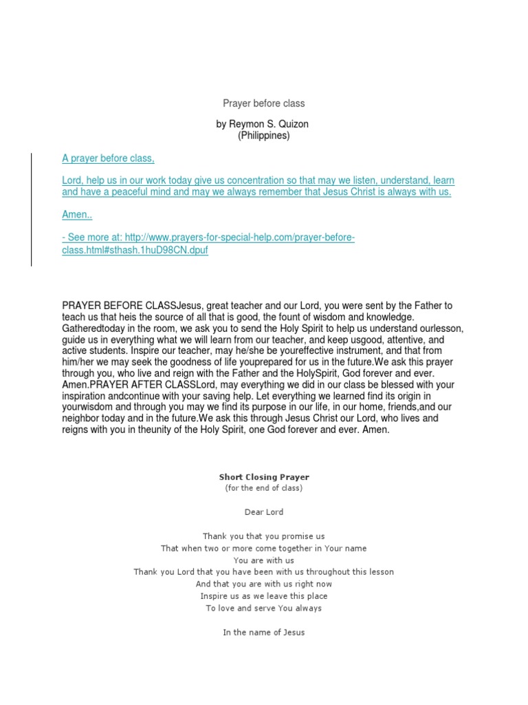 Prayer Before Class | PDF | Prayer | Christian Behaviour And Experience