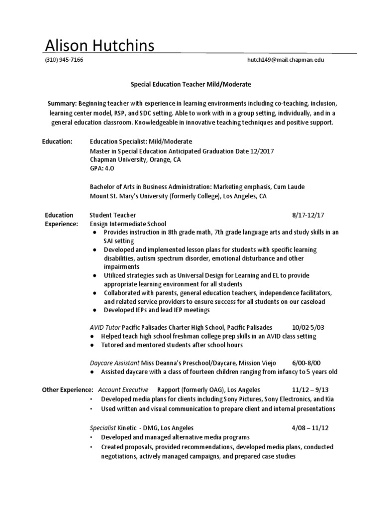 Special Education Teacher Profile | PDF | Special Education ...