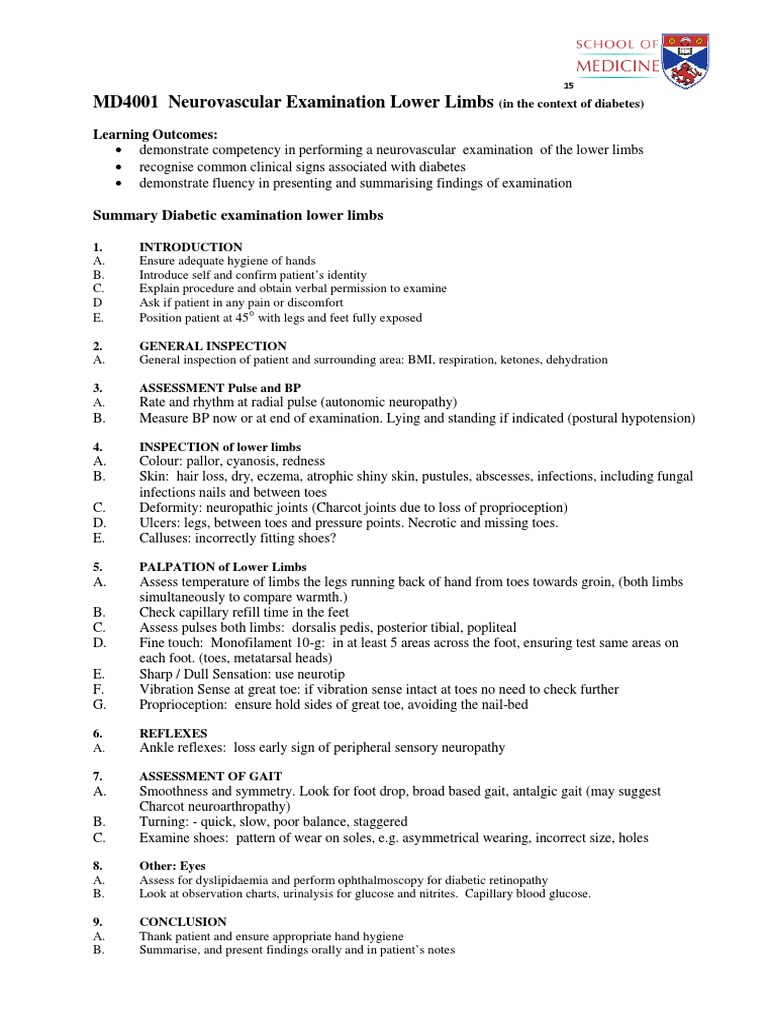 Neurovascular Exam Lower Limbs Diabetes | PDF | Peripheral Neuropathy ...