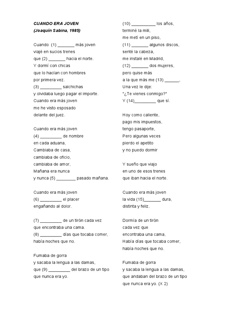 CUANDO ERA JOVEN Joaquin Sabina Contraste Imperfecto Indefinido | PDF