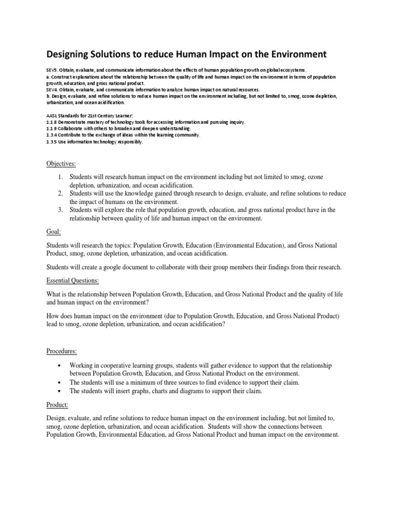 Designing Solutions To Reduce Human Impact On The Environment | PDF ...