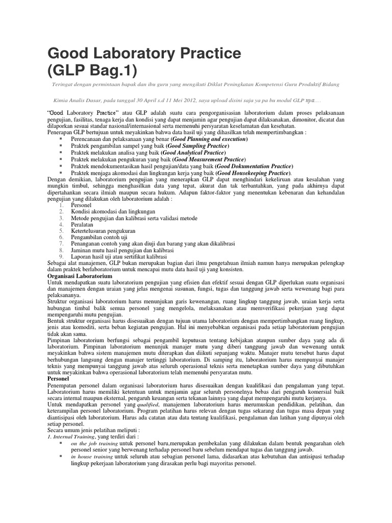 Good Laboratory Practice | PDF