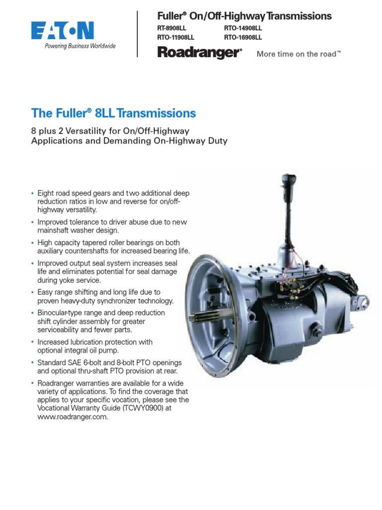 9074 Fuller Manual 8LL | Transmission (Mechanics) | Automotive Industry