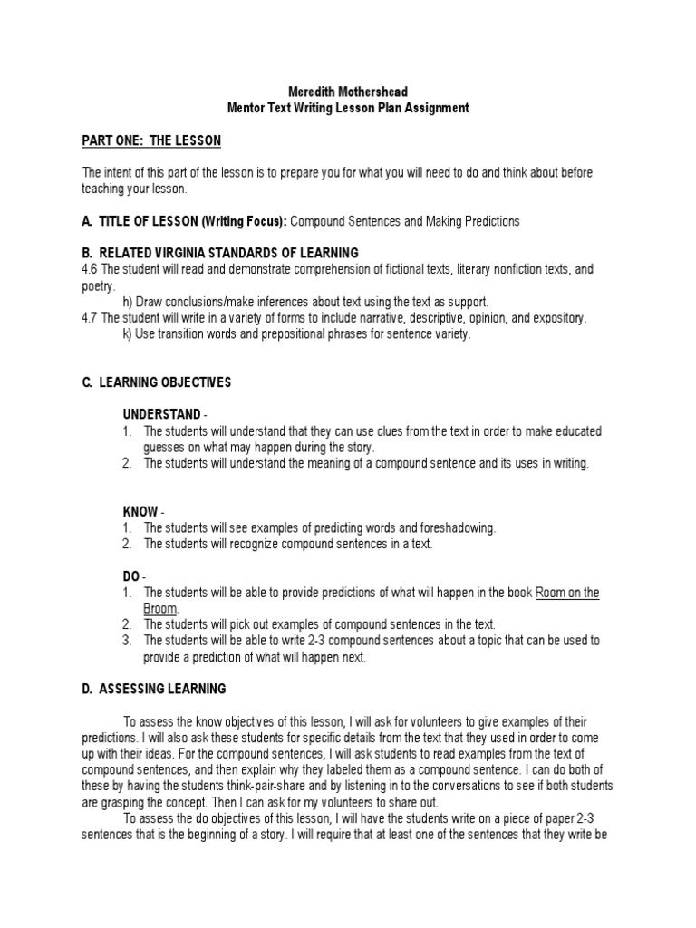 Mentor Text Lesson | PDF | Lesson Plan | Pedagogy