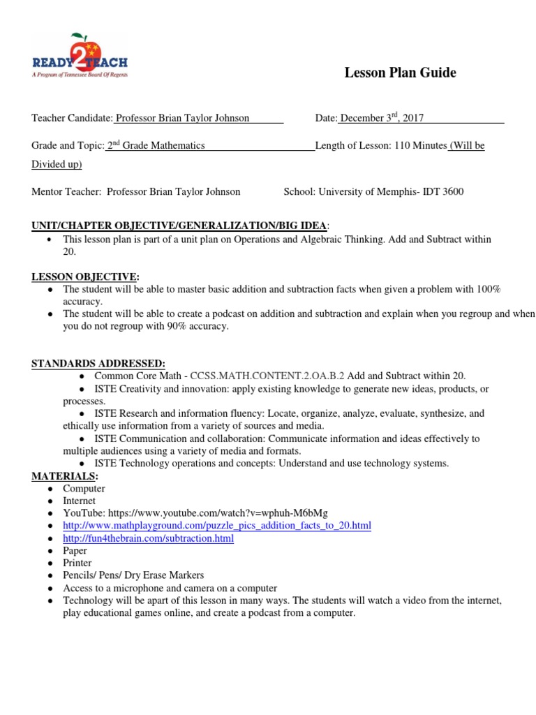 Lesson Plan Guide: Unit/Chapter Objective/Generalization/Big Idea | PDF ...