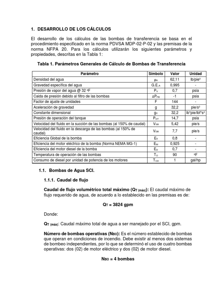 Desarrollo de Los Cálculos para Bombas Sci | PDF | Bomba | Descarga (hidrología)