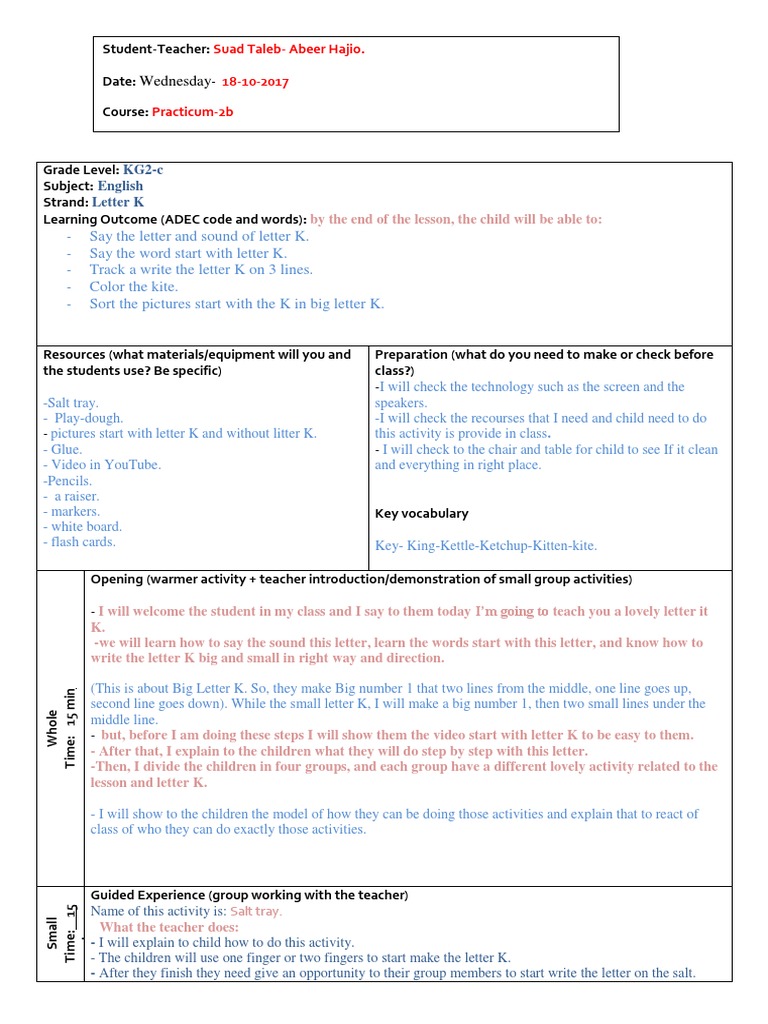 Lesson Plan English Semester 4 - Letter K | PDF | Education Theory ...