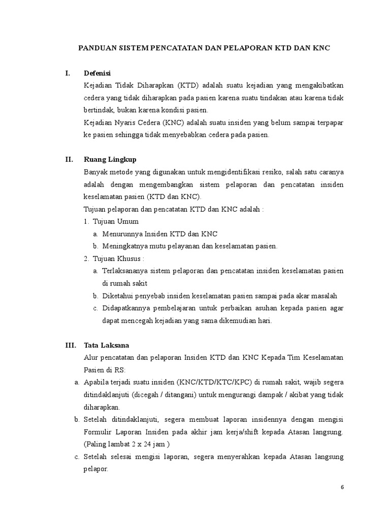 Panduan Sistem Pencatatan Dan Pelaporan KTD Dan KNC | PDF