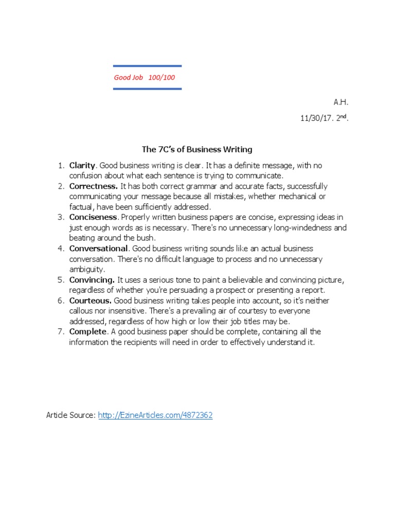 Good Job 100/100: The 7C's of Business Writing | PDF | Business