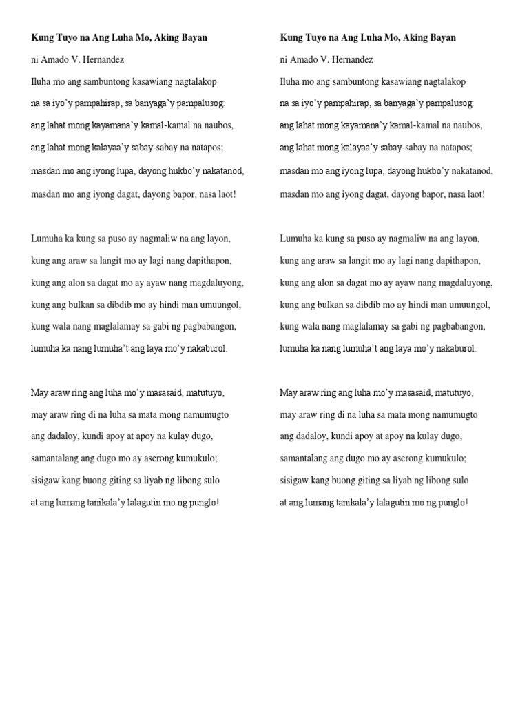 Kung Tuyo Na Ang Luha Mo, Aking Bayan | PDF