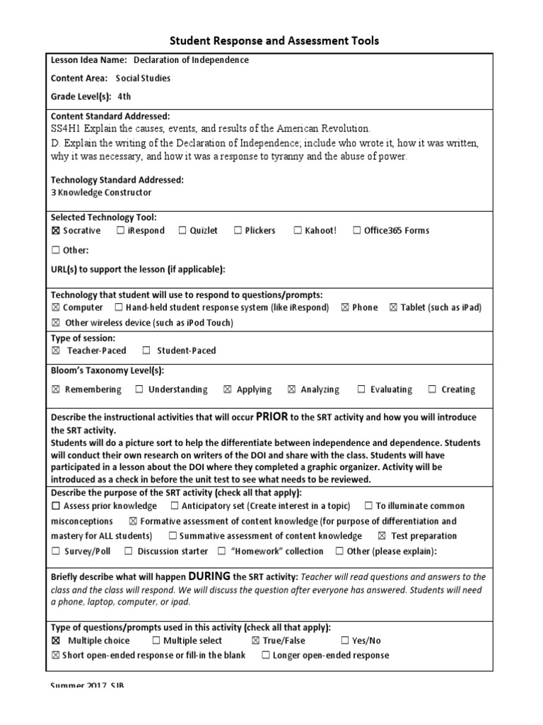 Itech 3100 - SRT Lesson Plan | PDF | Multiple Choice | Educational Assessment