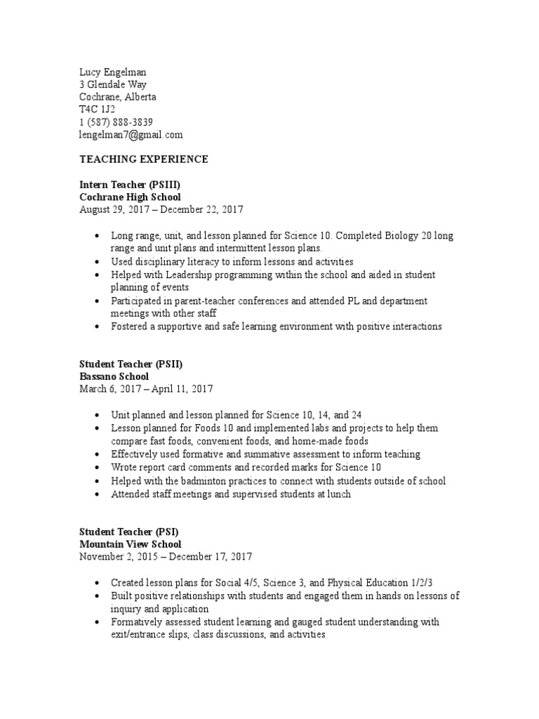 Teaching Resume | PDF | Lesson Plan | Teachers