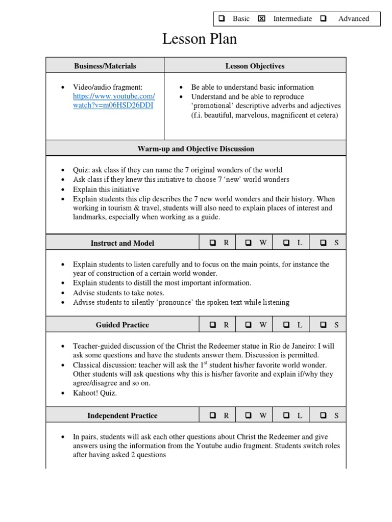 Lesson Plan: Business/Materials Lesson Objectives | PDF