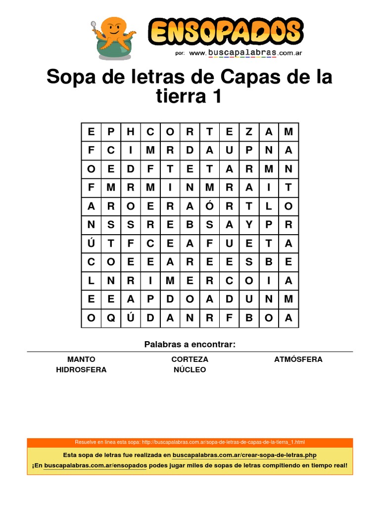 Sopa de Letras de Capas de La Tierra 1