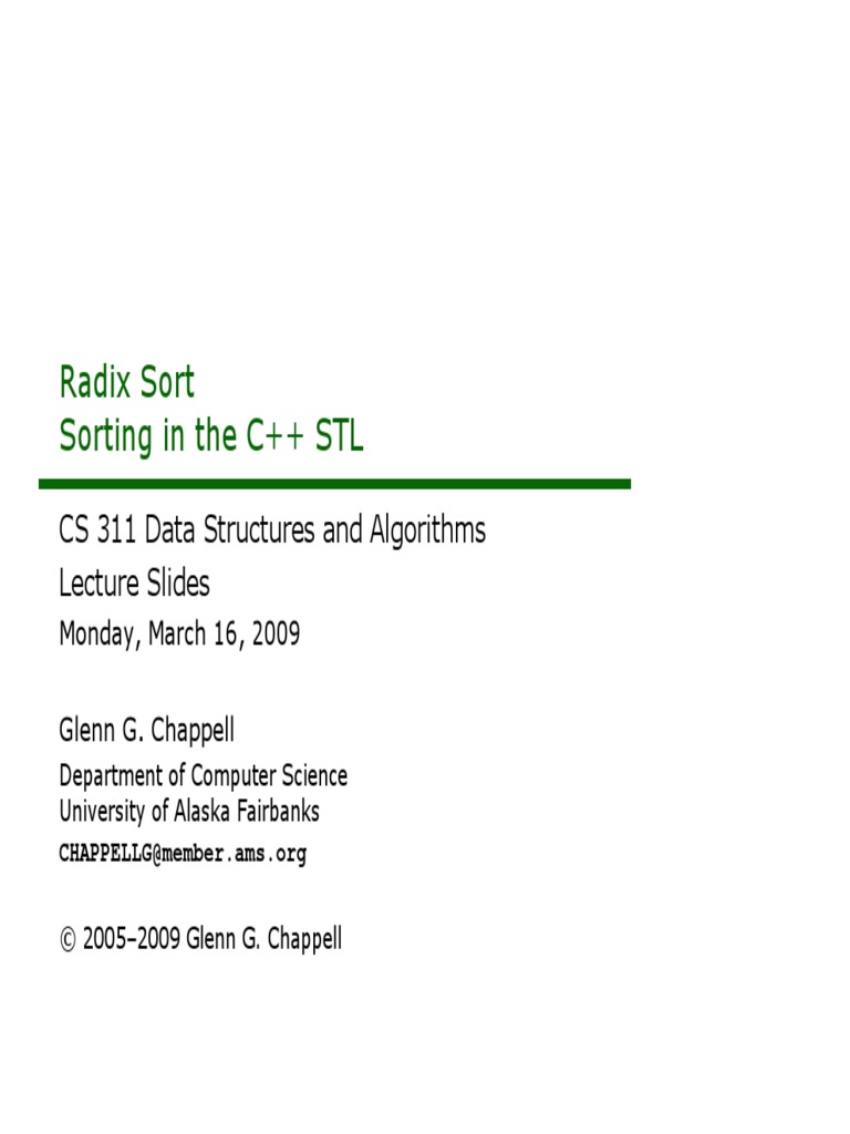 Radix Sort Sorting in The C++ STL: CS 311 Data Structures and Algorithms Lecture Slides | PDF ...