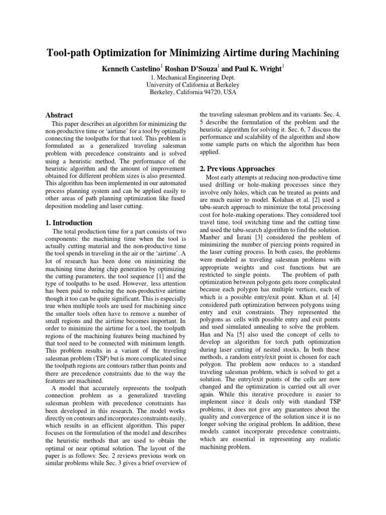 Tool-Path Optimization For Minimizing Airtime During Machining | PDF | Algorithms And Data ...