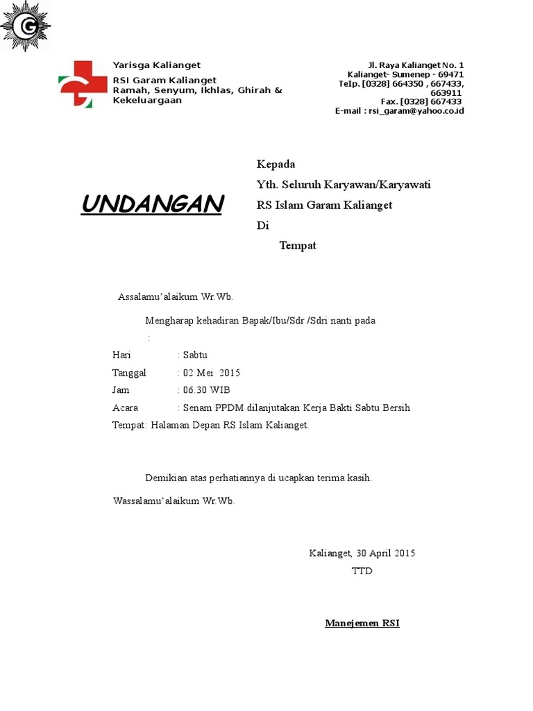 Undangan Senam dan Kerja Bakti RSI Garam | PDF