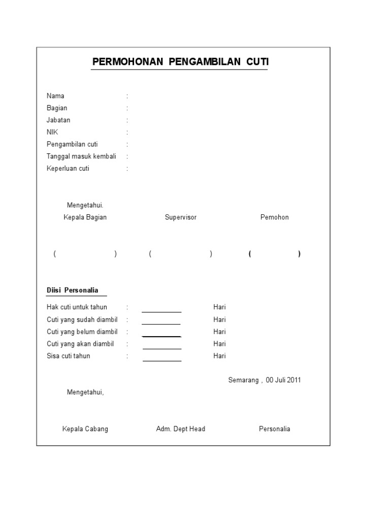 Permohonan Cuti Kerja Karyawan | PDF