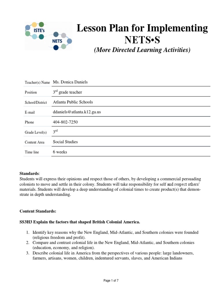 Lesson Plan On Project Based Learning Colonial Activity | PDF ...