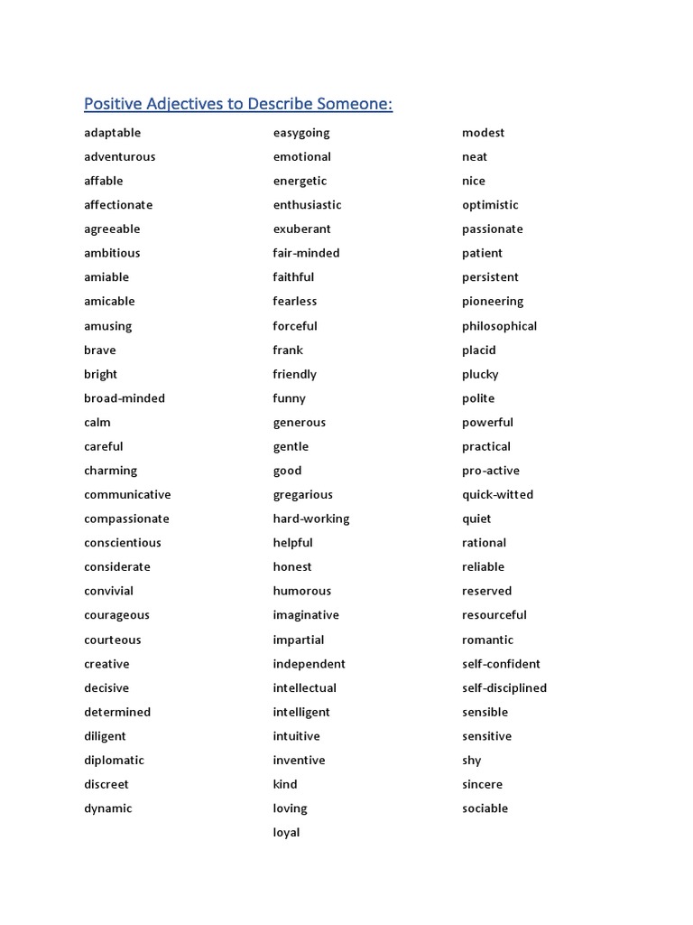 Positive Adjectives for Describing People | PDF