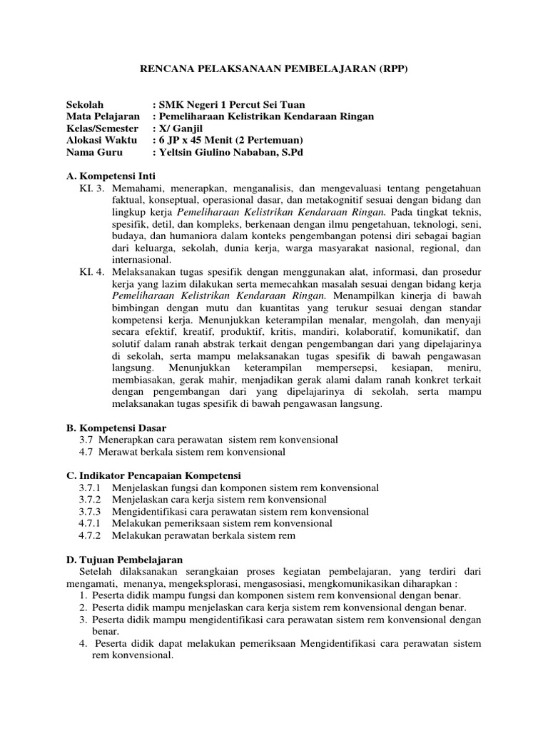 RPP Sistem Rem Konvensional | PDF