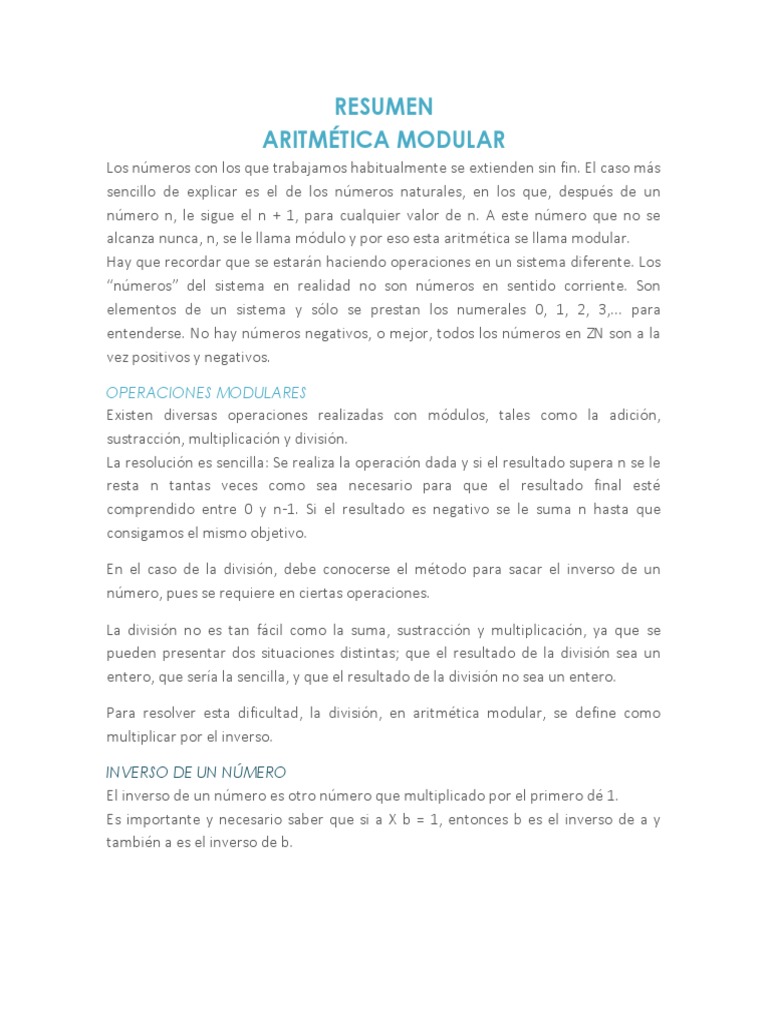 Aritmetica Modular | PDF | Número primo | División (Matemáticas)