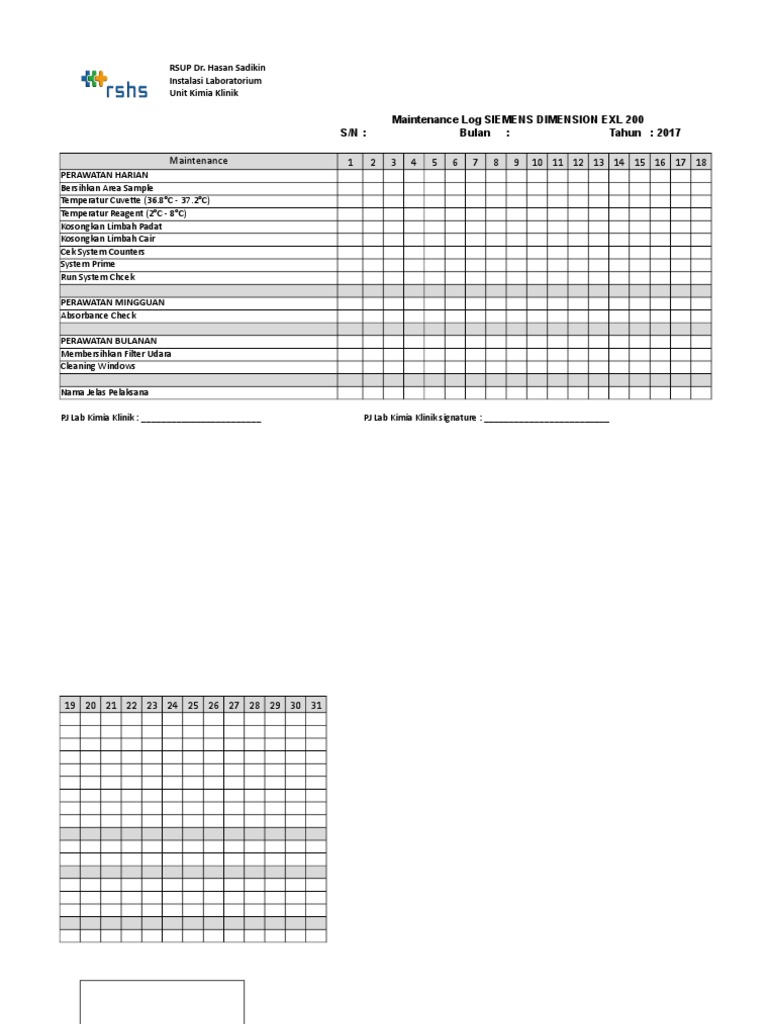 Siemens Dimension EXL 200 Maintenance Log | PDF