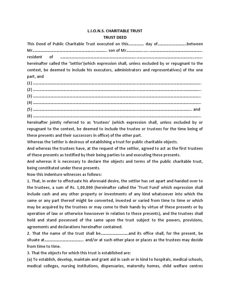 Lions Trust Deed | PDF | Trust Law | Trustee