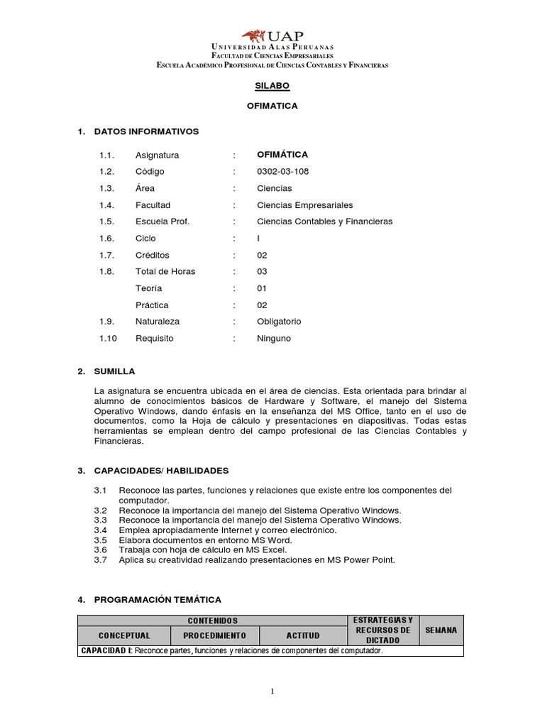 Silabo Ofimatica PDF | PDF | Archivo de computadora | Microsoft PowerPoint