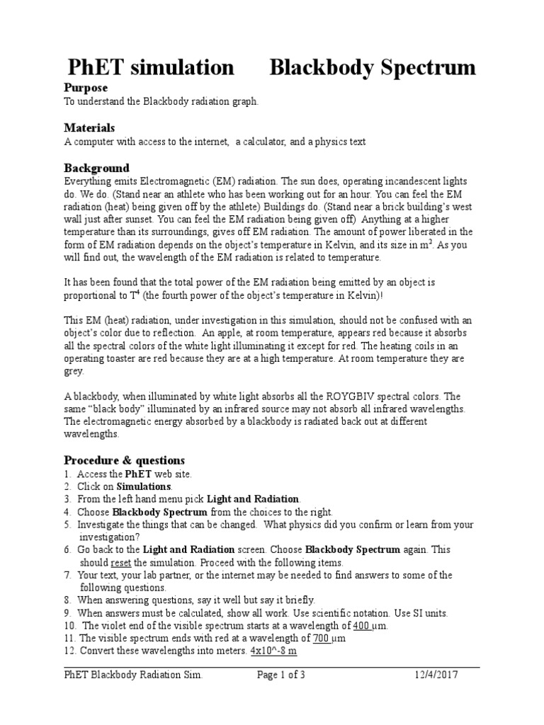 PhET Blackbody Spectrum | PDF | Electromagnetic Radiation ...